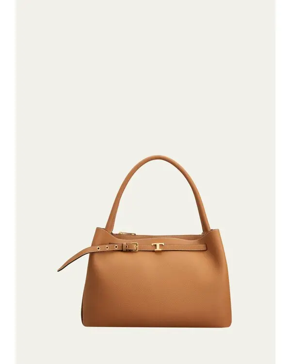 TOD'S Small Timeless T Belted Leather Shoulder Bag - Brown