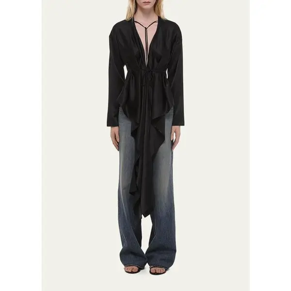Helmut Lang Draped Silk Satin Scarf Top - Black