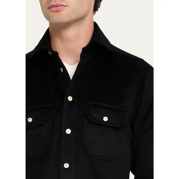Kiton Cashmere And Wool Flap-pocket Overshirt - Black