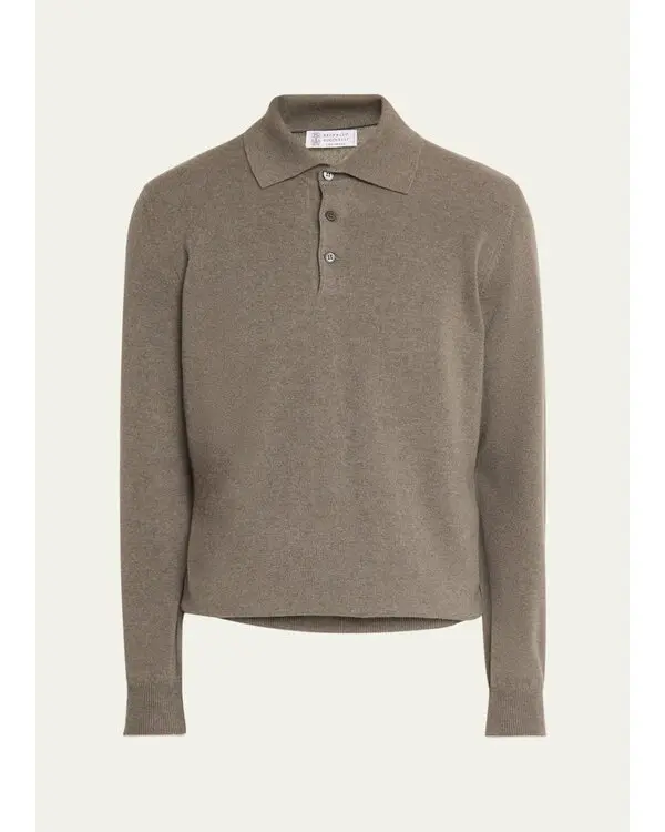 Brunello Cucinelli Cashmere Knit Long-sleeve Polo Shirt - Camel