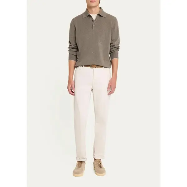 Brunello Cucinelli Cashmere Knit Long-sleeve Polo Shirt - Camel