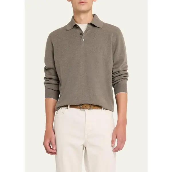 Brunello Cucinelli Cashmere Knit Long-sleeve Polo Shirt - Camel