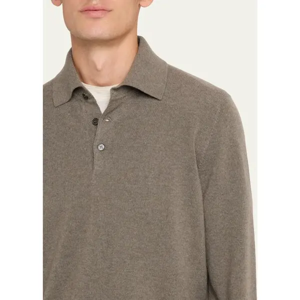 Brunello Cucinelli Cashmere Knit Long-sleeve Polo Shirt - Camel