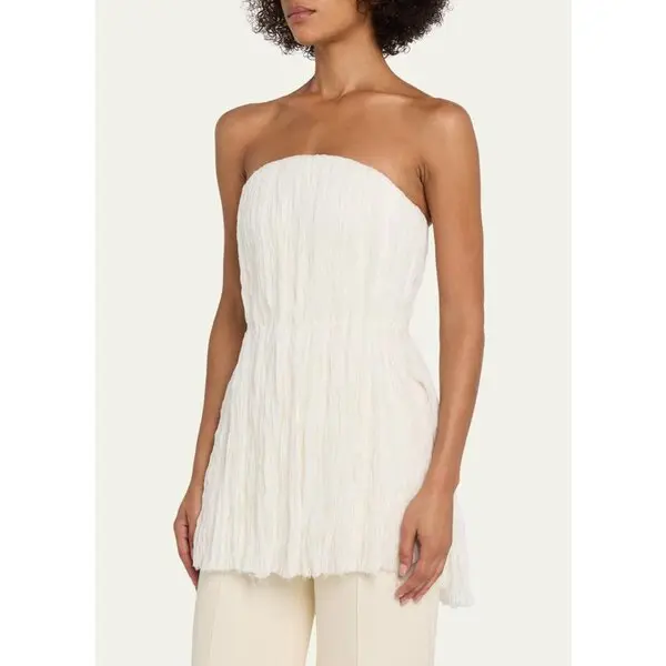 Adam Lippes Isla Pleated Delp Silk Strapless Top