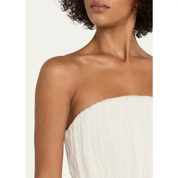 Adam Lippes Isla Pleated Delp Silk Strapless Top