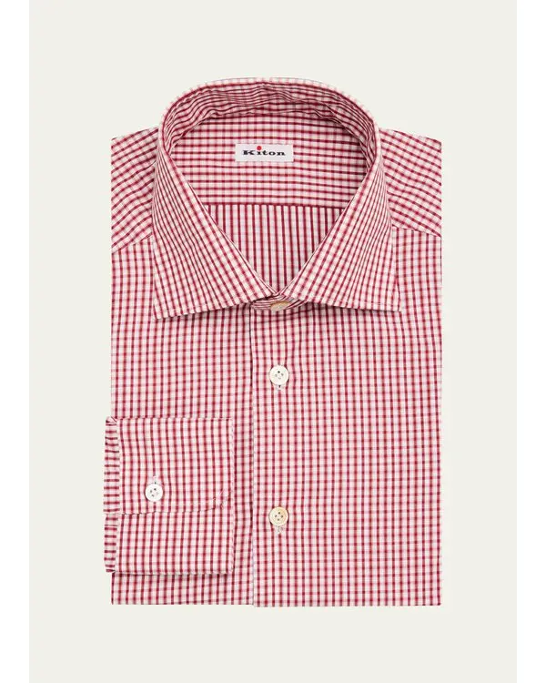 Kiton Cotton Micro-check Dress Shirt