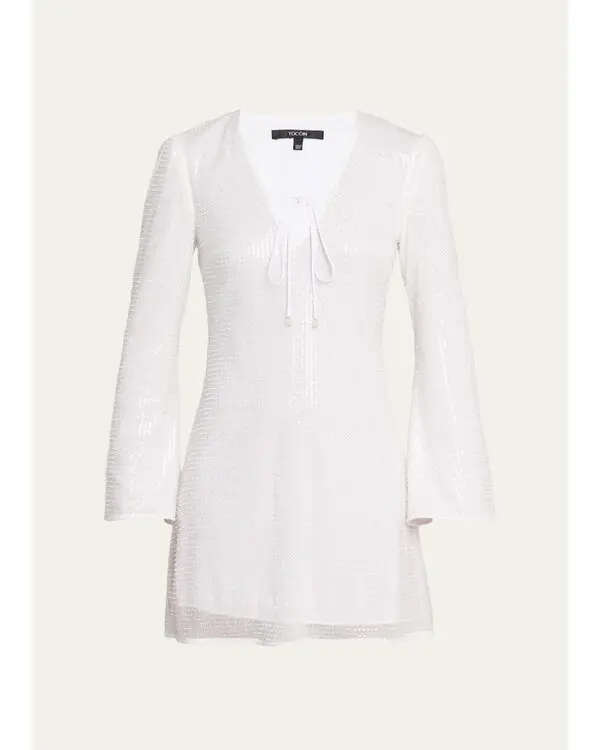 TOCCIN Raine Sequined Flared-sleeve Mini Dress Coverup