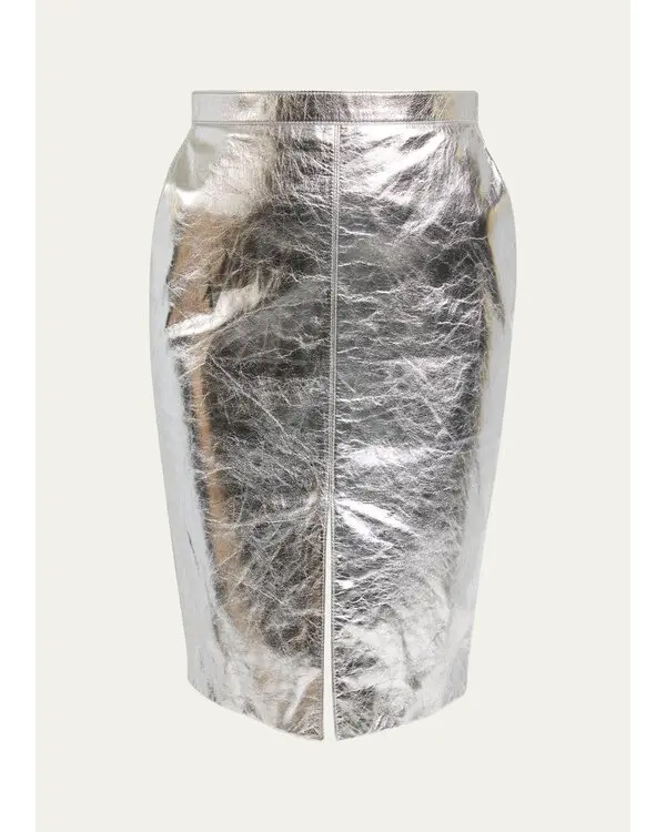 Saint Laurent Metallic Leather Pencil Skirt