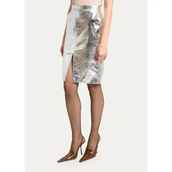 Saint Laurent Metallic Leather Pencil Skirt