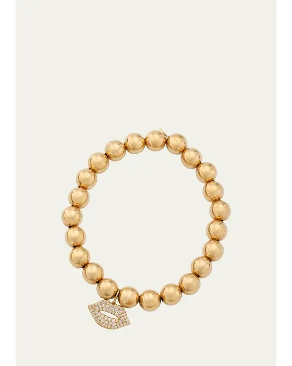SYDNEY EVAN 14k Diamond Medium Lips Charm On Gold Stretch Bracelet