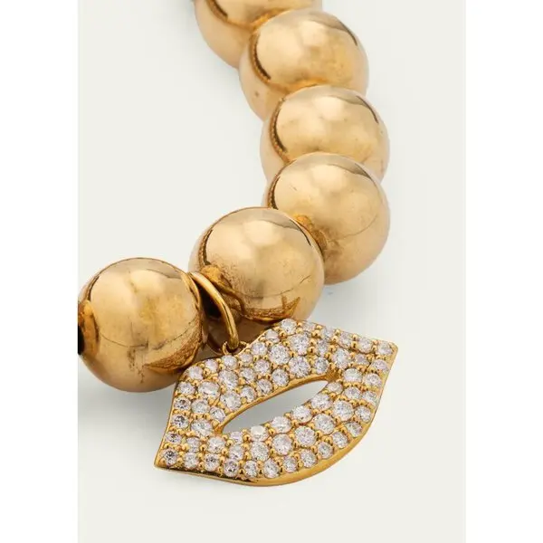 SYDNEY EVAN 14k Diamond Medium Lips Charm On Gold Stretch Bracelet