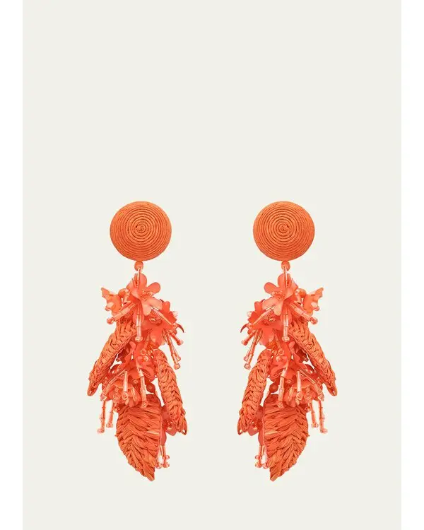 Oscar De La Renta Raffia Tassel Bouquet Clip-on Earrings - Orange