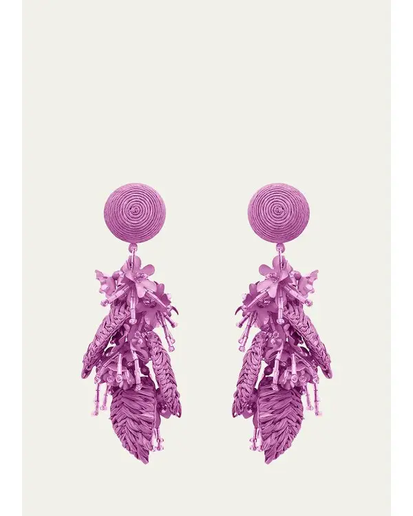 Oscar De La Renta Raffia Tassel Bouquet Clip-on Earrings - Violet