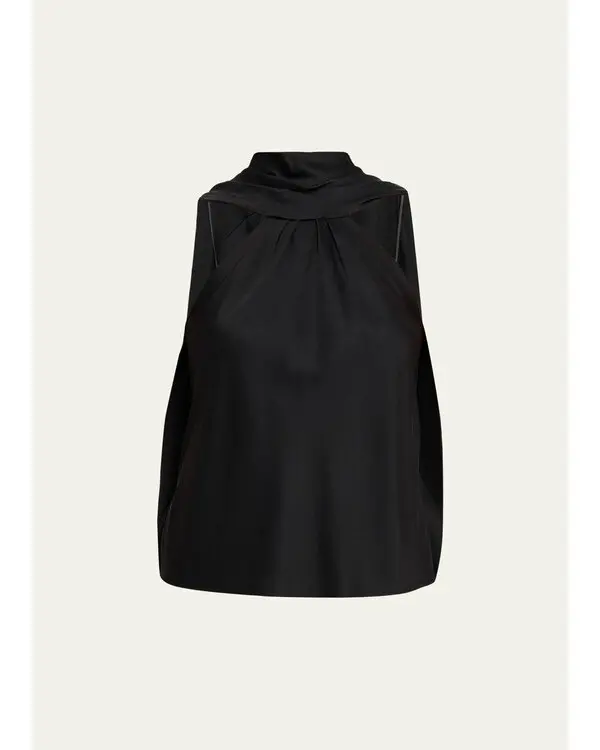 Simkhai Bella Sleeveless Satin Cape Top