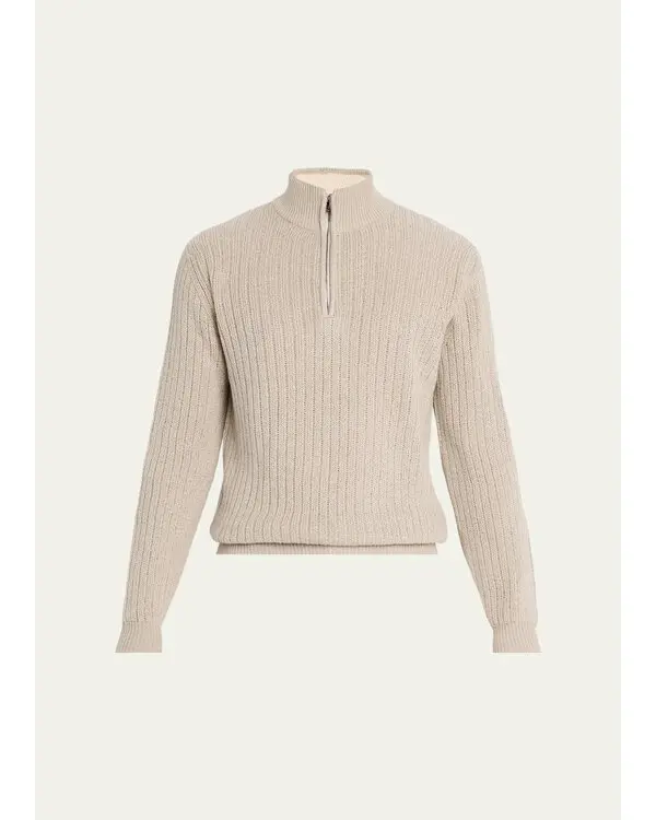 Fioroni Ribbed-knit Cotton Half-zip Sweater - Tan