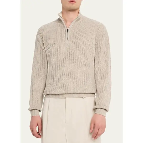 Fioroni Ribbed-knit Cotton Half-zip Sweater - Tan