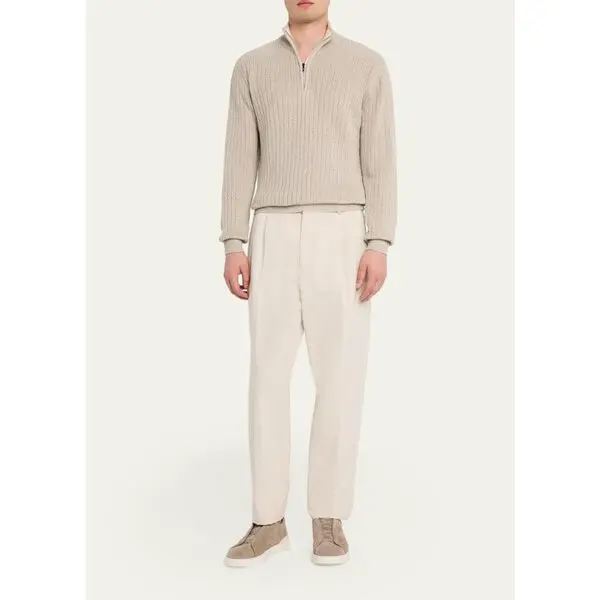 Fioroni Ribbed-knit Cotton Half-zip Sweater - Tan