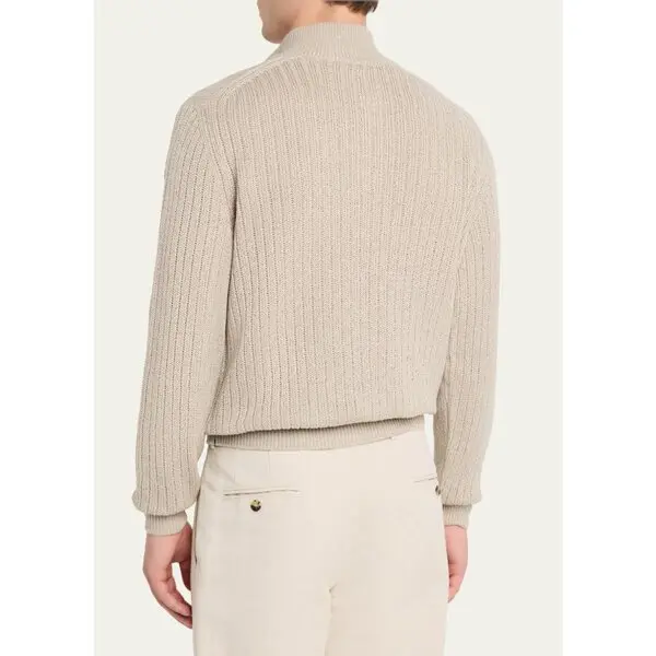 Fioroni Ribbed-knit Cotton Half-zip Sweater - Tan