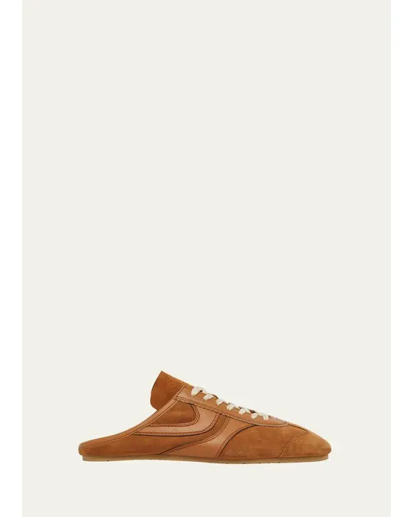 Dries Van Noten Suede & Leather Sneaker-style Slippers - Cognac