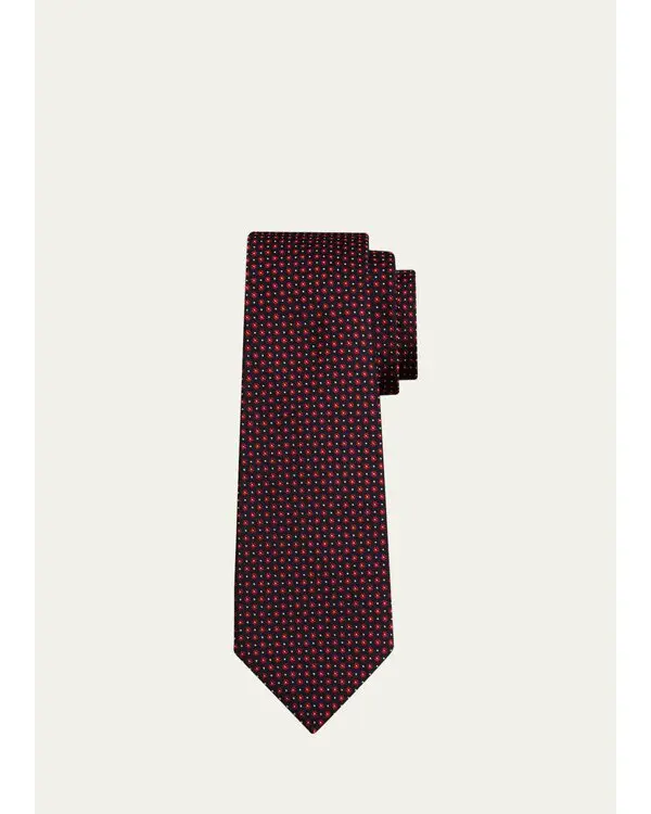 Kiton Flower Silk Sevenfold Tie - Navy/maroon