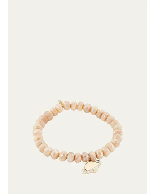 SYDNEY EVAN 14k Yellow Gold, Sand Moonstone & 0.11 Tcw Diamond Beaded Bracelet - Multi