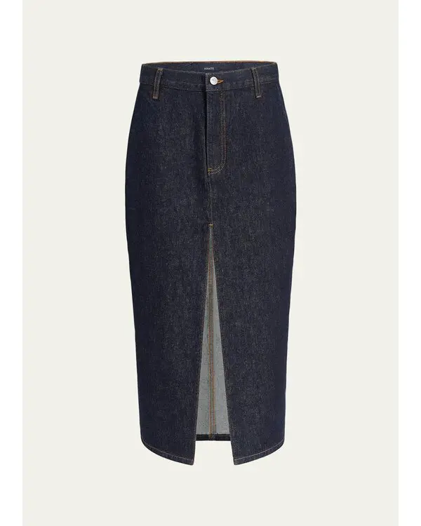 Khaite Anden Pleated Denim Slit Midi Skirt