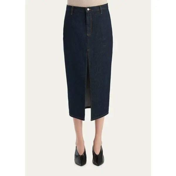 Khaite Anden Pleated Denim Slit Midi Skirt