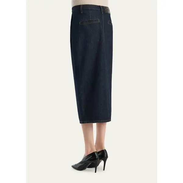Khaite Anden Pleated Denim Slit Midi Skirt