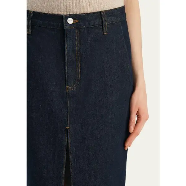 Khaite Anden Pleated Denim Slit Midi Skirt
