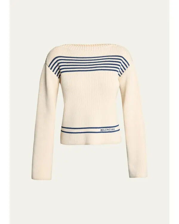 Balenciaga Mariniere Striped Cotton Knit Boat-neck Sweater - Sapphire