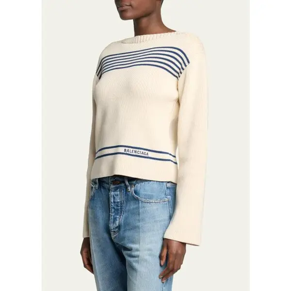 Balenciaga Mariniere Striped Cotton Knit Boat-neck Sweater
