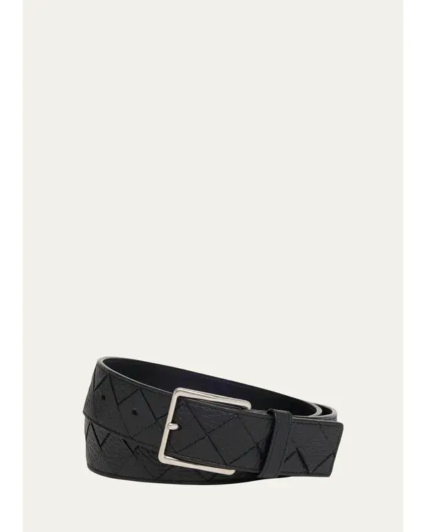 Bottega Veneta Intrecciato Reversible Leather Belt - Black/silver