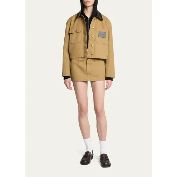 Balenciaga Leather-collar Cropped Canvas Workwear Jacket