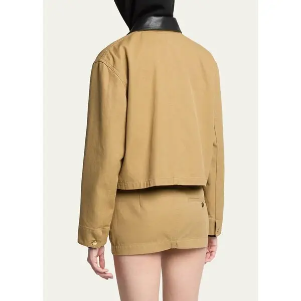 Balenciaga Leather-collar Cropped Canvas Workwear Jacket