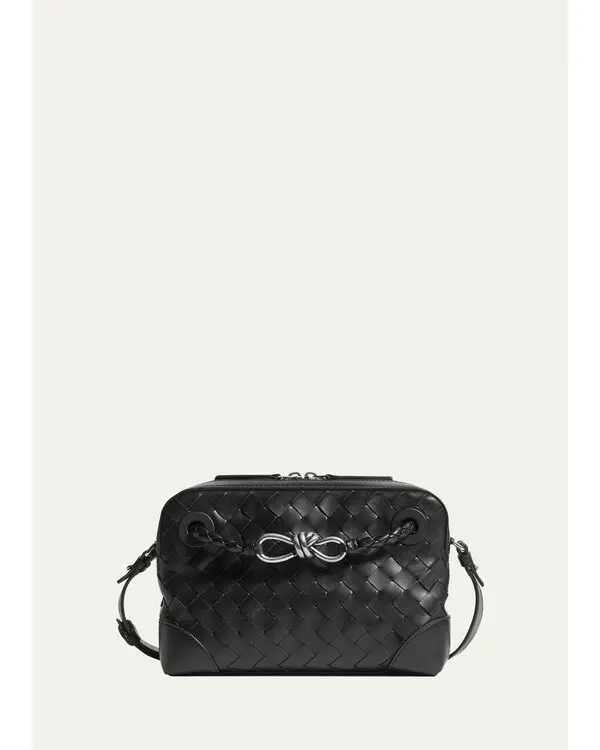 Bottega Veneta Andiamo Intrecciato Leather Messenger Bag - Black