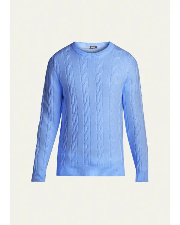 Kiton 3-ply Cashmere Cable Knit Crewneck Sweater