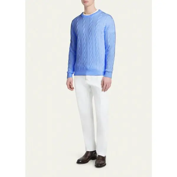 Kiton 3-ply Cashmere Cable Knit Crewneck Sweater