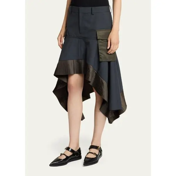 Sacai Mixed-media Handkerchief Midi Cargo Skirt