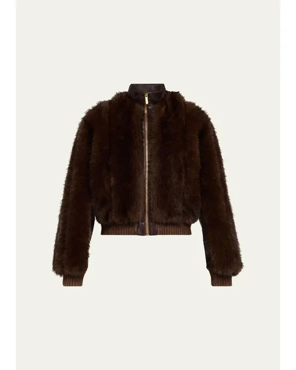 Zimmermann Valiant Faux Fur Bomber Jacket - Brown