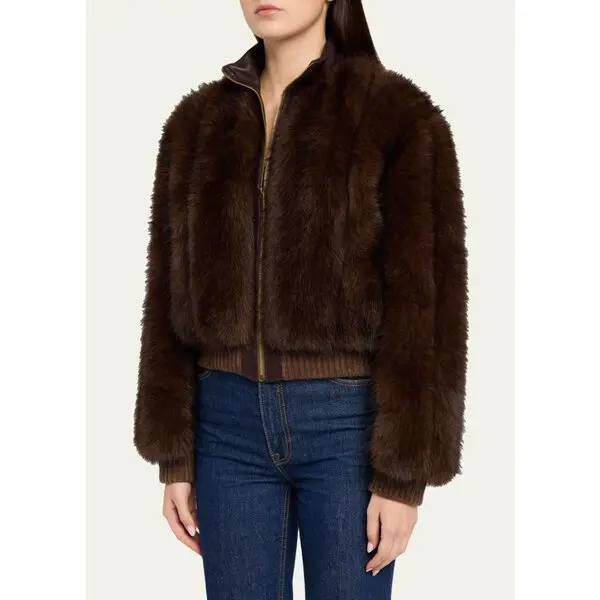Zimmermann Valiant Faux Fur Bomber Jacket - Brown