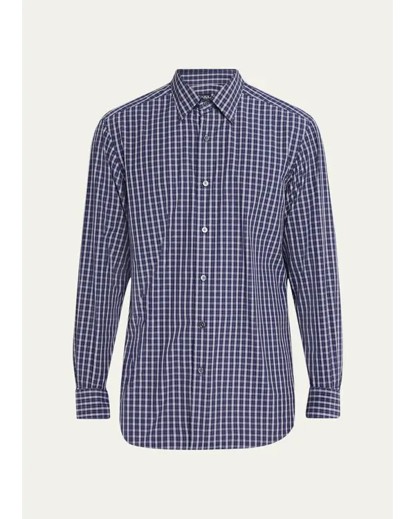 Zegna Centoquaranta Cotton Plaid Button-front Shirt