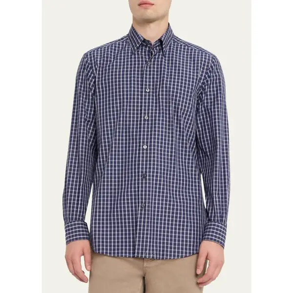 Zegna Centoquaranta Cotton Plaid Button-front Shirt