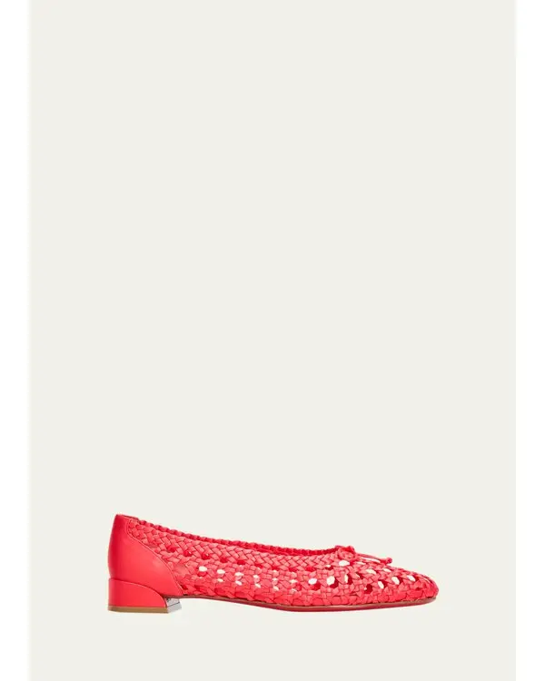 CHRISTIAN LOUBOUTIN Sweetie Jane Woven Silk Ballerina Flats - Grapefruit