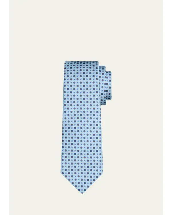 Kiton Geometric Silk Sevenfold Tie - Light Blue