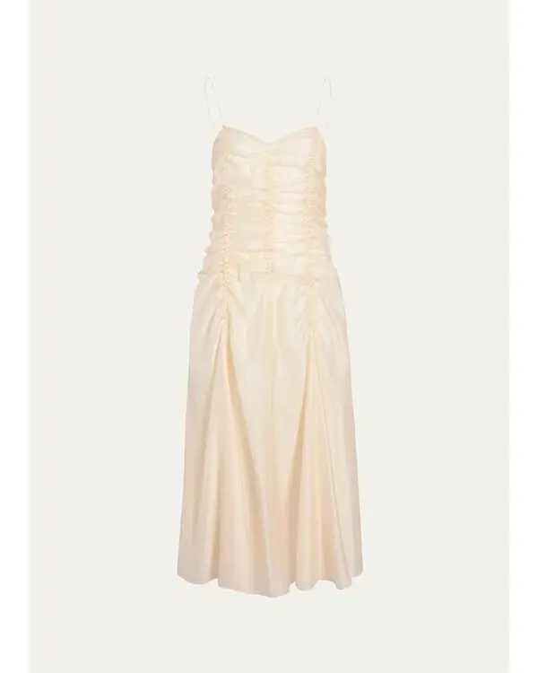 Khaite Raina Sleeveless Ruched Midi Dress