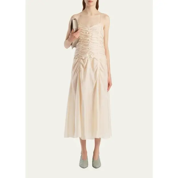 Khaite Raina Sleeveless Ruched Midi Dress
