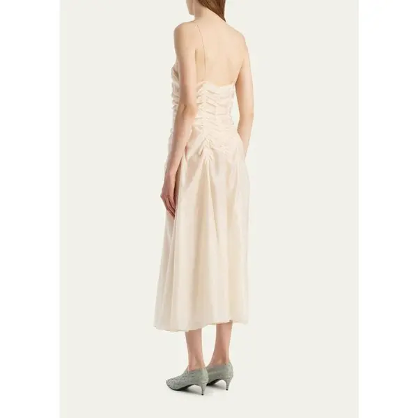 Khaite Raina Sleeveless Ruched Midi Dress