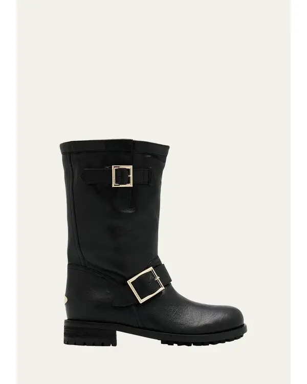 JIMMY CHOO Biker Mid Leather Mid-calf Boots - Black