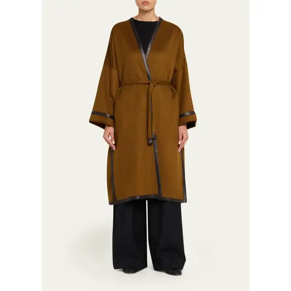 Brioni Leather-trim Cashmere Oversized Wrap Coat