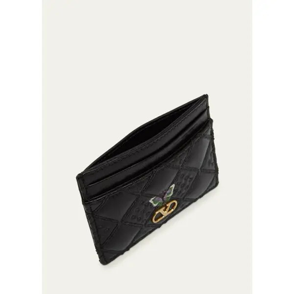 Valentino Garavani Leather Vlogo Butterfly Card Holder